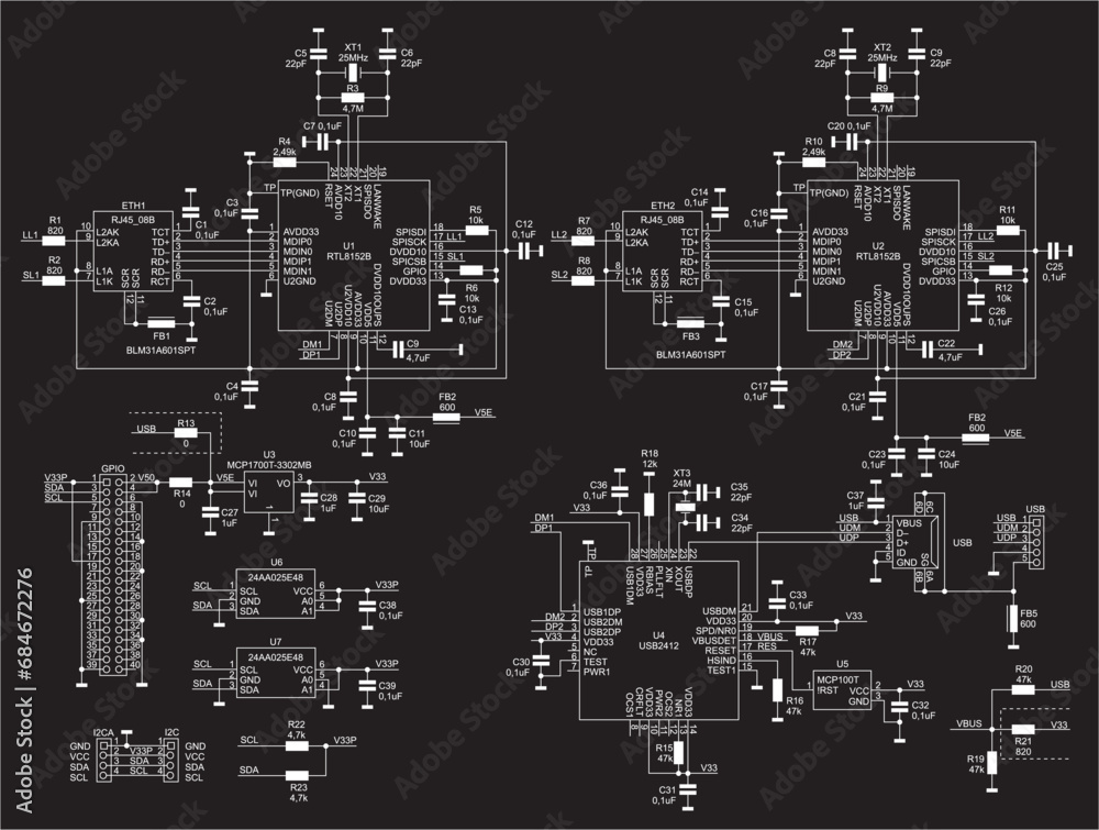 Schematic Diagram Of Electronic Device Vector Drawing Electrical Circuit With Integrated