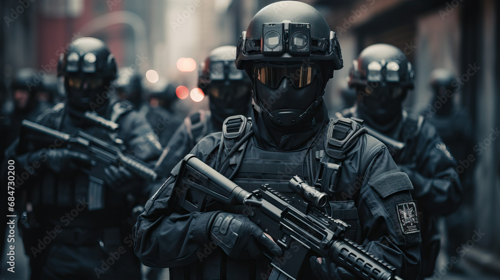 SWAT Team Action: Police Officers with Guns Storming In as a Group ...