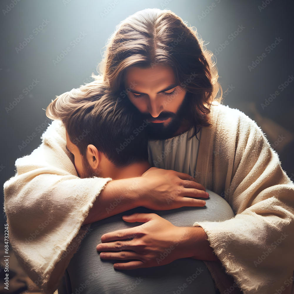 Jesus embracing a young man – spiritual comfort, forgiveness and divine ...