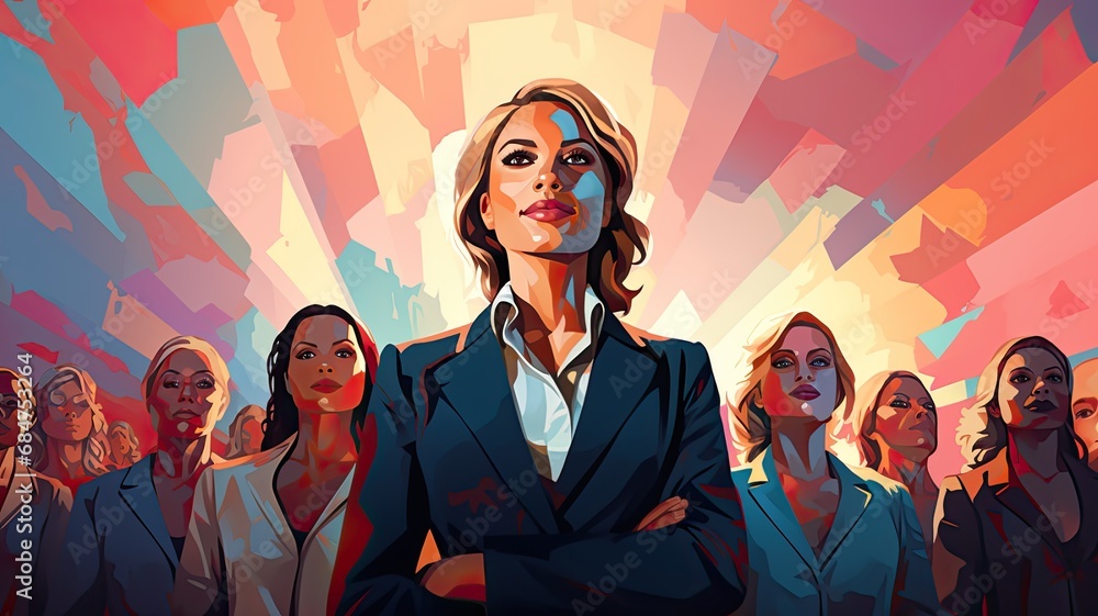 Visualize female leaders promoting diversity initiatives, fostering ...