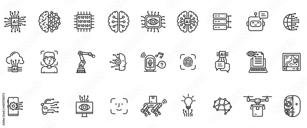 Artificial intelligence icon set. Ai icons, technology, future, science ...