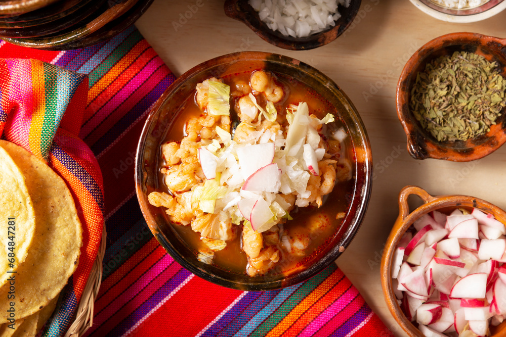 Pozole. Traditional mexican soup very popular in mexico and neighboring ...