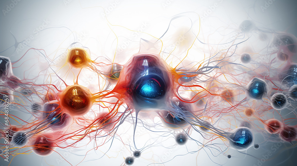 neurons under strong magnification, neural network live impulses ...
