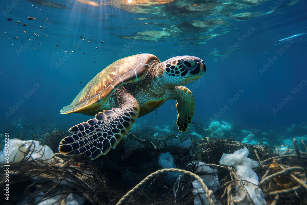 Confronting plastic pollution, A sea turtle encounters discarded ...