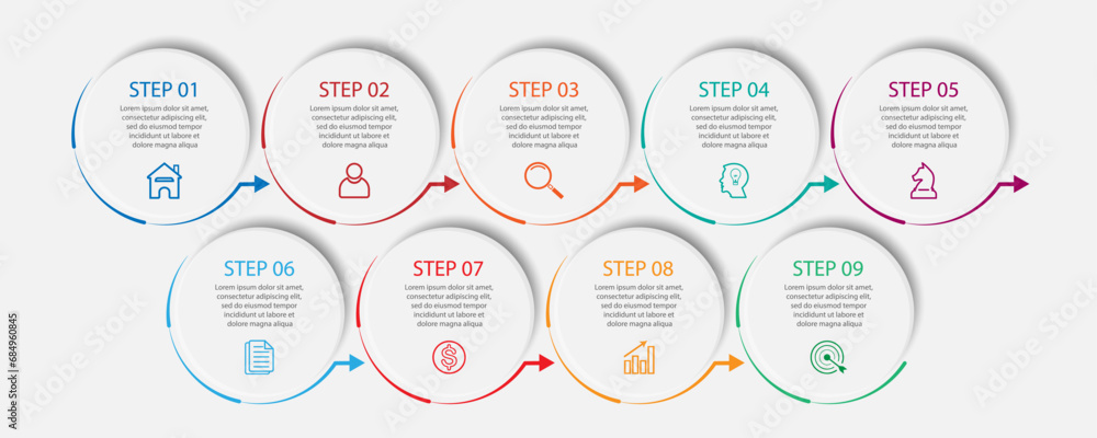 Vector de Stock nine step infographic, simple infographic vector design ...
