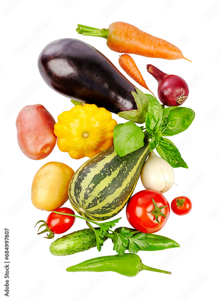 Organic farm Vegetables. Fresh fruits and vegetables, herbs still life ...