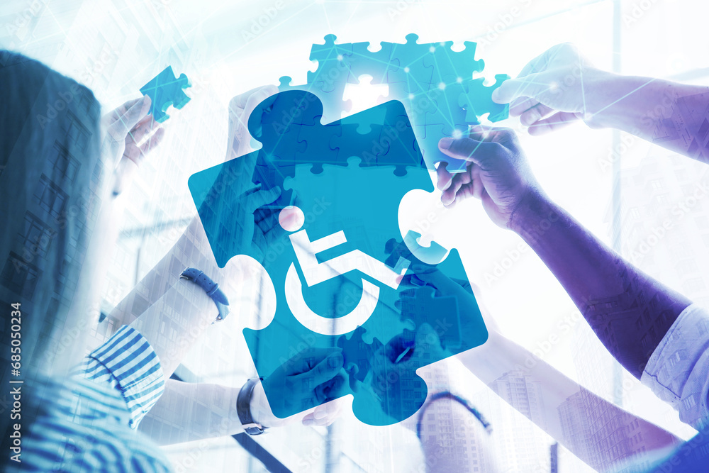 Inclusive workplace culture. Puzzle piece with international symbol of ...