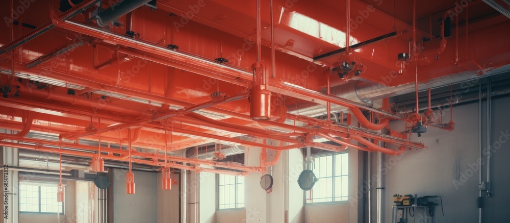 Installing a fire sprinkler system using a scissor lift in an ...