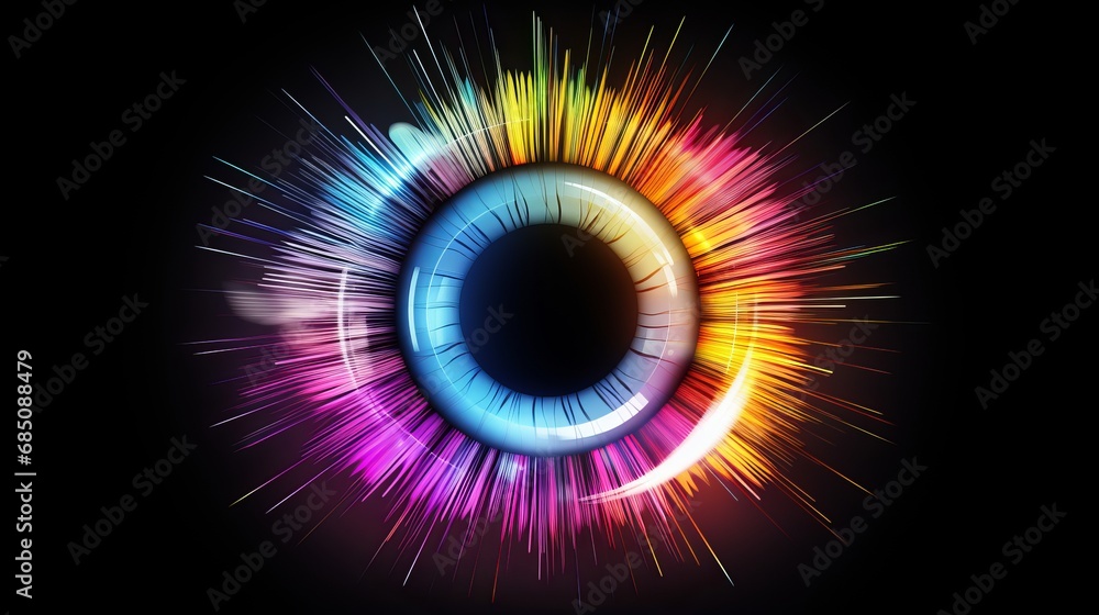 vibrant multicolored iris animation with rainbow lines – eye concept in ...