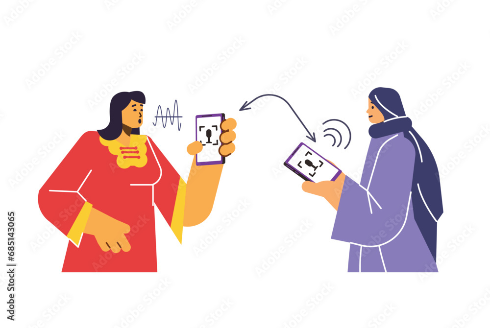 Multilingual communication between people using online translator app ...