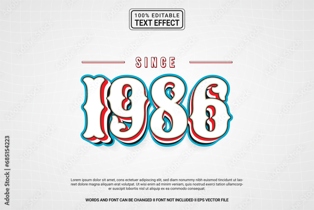 Editable text effect Since 1986 3d cartoon template style modren ...