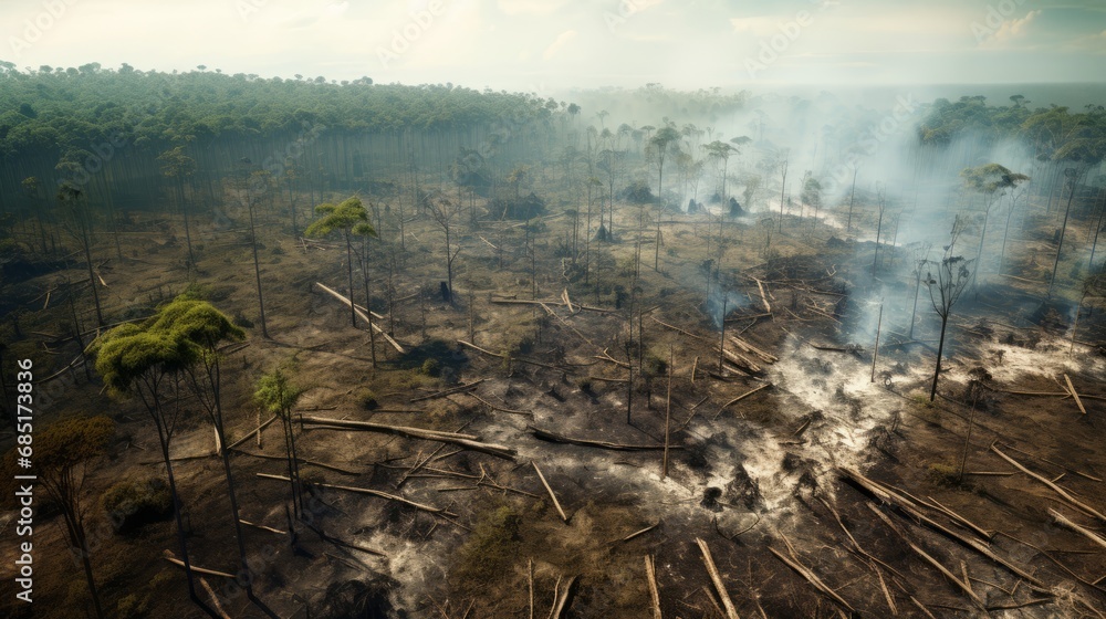 The drone captures a devastating aerial view of illegal deforestation ...