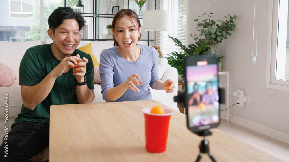 Adult influencer youtuber asia people vlogger record viral video vlog page live fun game beer ...