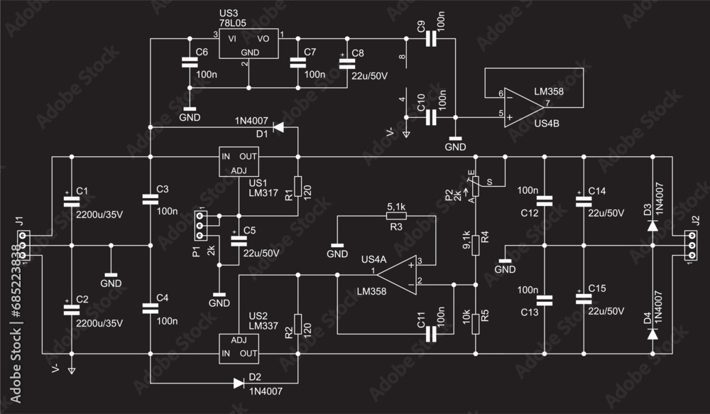 Schematic Diagram Of Electronic Device Vector Drawing Electrical Circuit With Operational