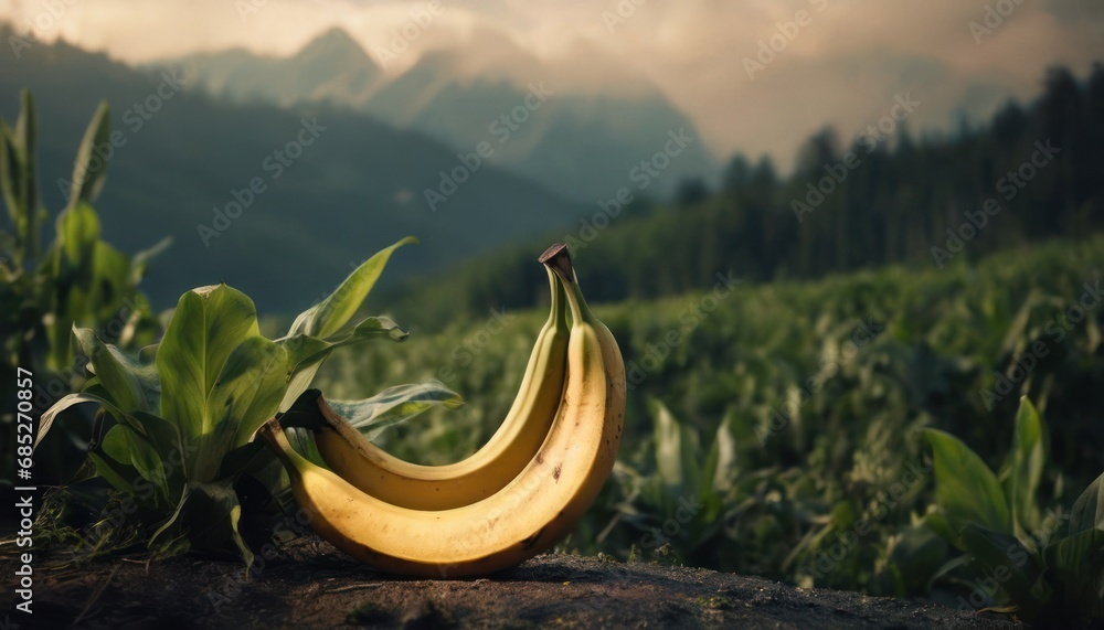 a bunch of ripe bananas sitting on top of a lush green field next to a ...