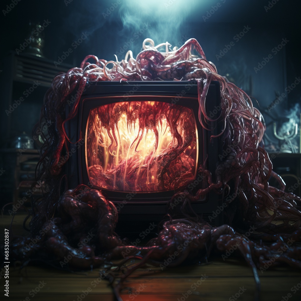 Ilustración de Stock Frightening furry monster with big eyes and teeth ...