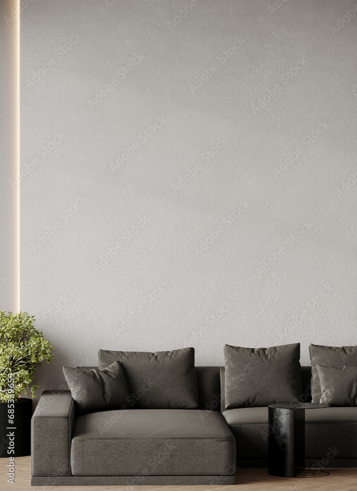 Livingroom in dark gray and white colors. Mockup microcement texture ...