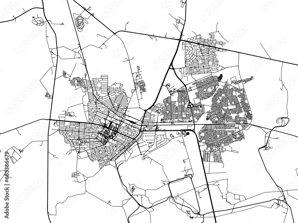 Vector road map of the city of Welkom in South Africa with black roads ...