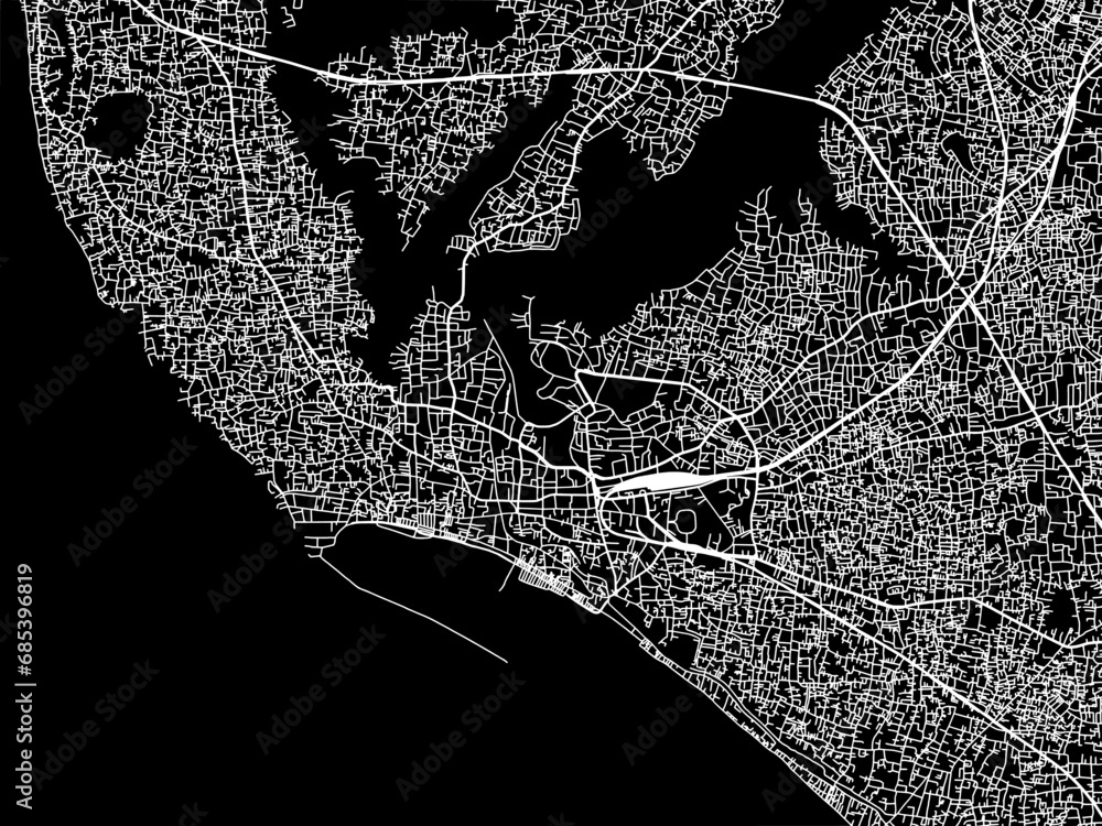 Vector road map of the city of Kollam in the Republic of India with ...