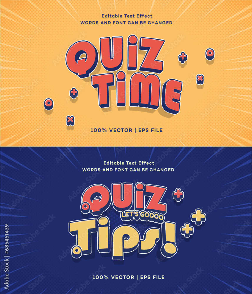 Editable text effect - Quiz Time and Quiz Tips 3d cartoon template ...