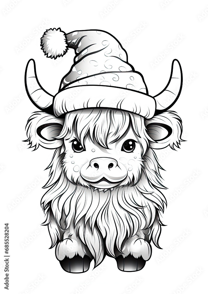 Highland cow colouring page, Colouring Book Page for Kids Stock ...