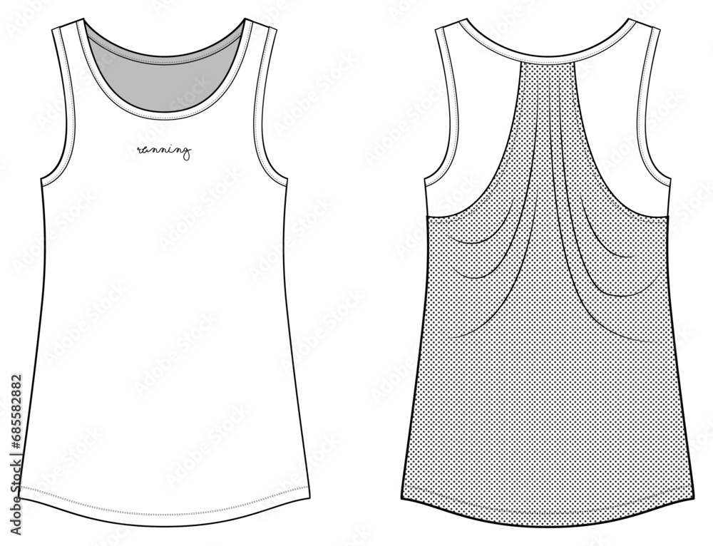 WONEN'S ACTIVE VEST,Fashion Flat Sketch Vector Illustration, CAD ...