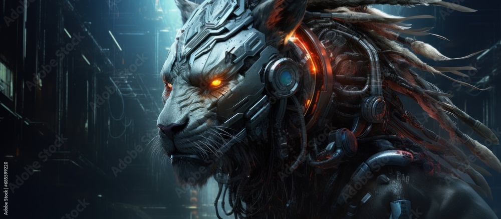 cyberpunk style cyborg robot lion head background wallpaper ai ...
