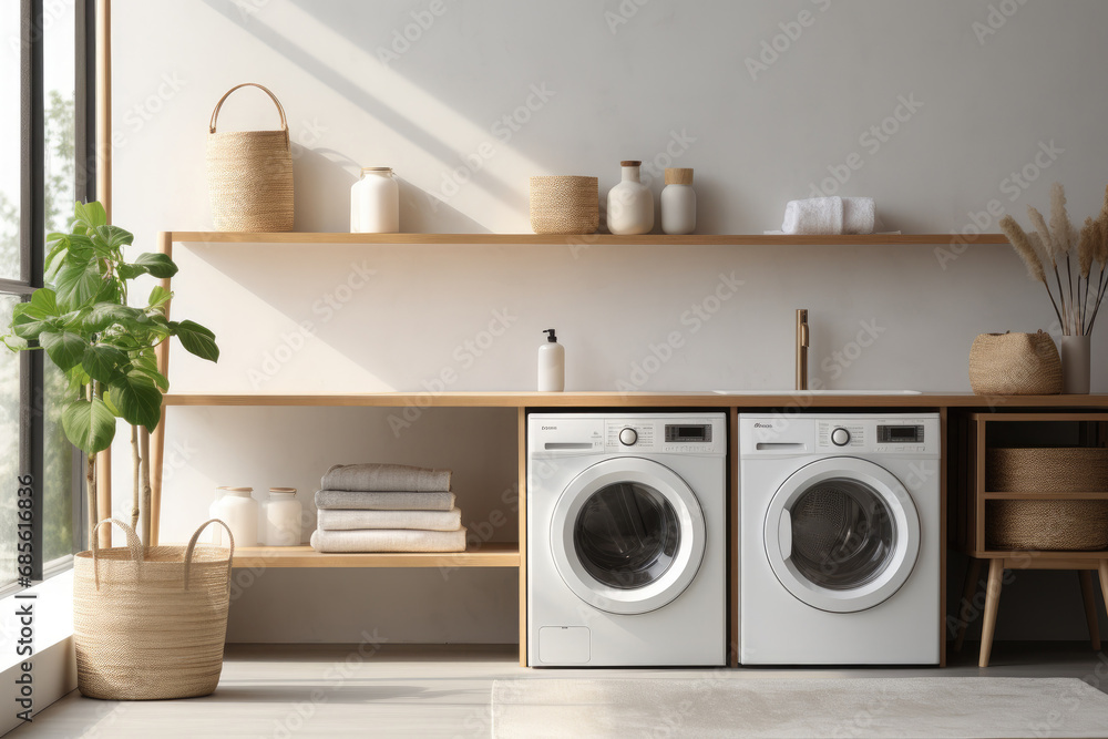 Stock-Illustration „laundry room mock up or design, White blurry home ...
