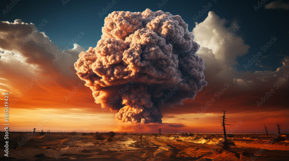 Nuclear bomb detonation photorealistic illustrations. Nuclear explosion. War, world catastrophe ...