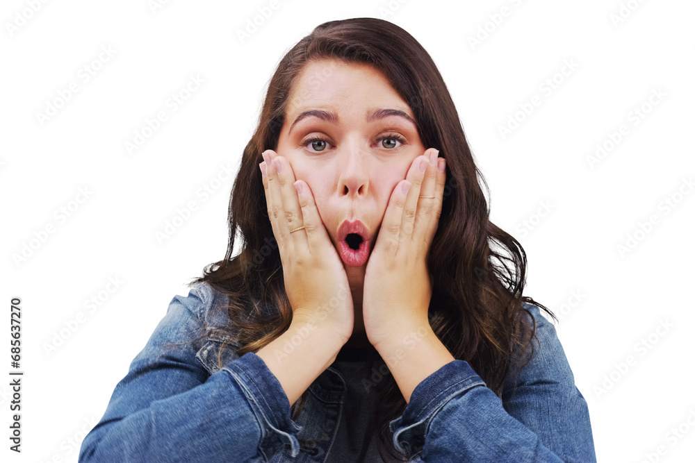 Woman, portrait and funny face or comedy, silly and isolated on ...