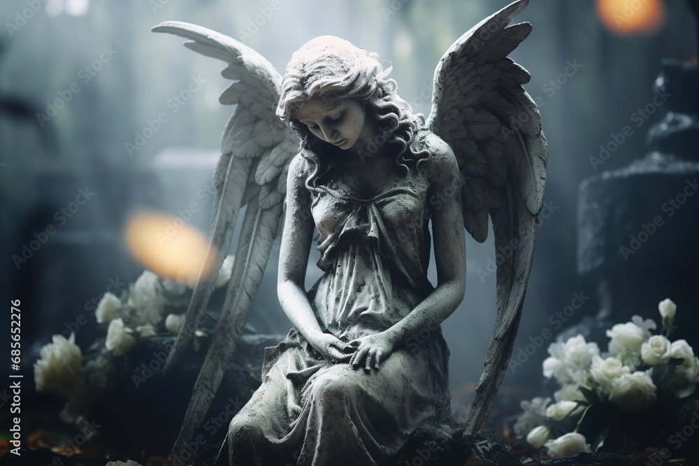 Image with background and place for caption and fragment of tragic sad ...