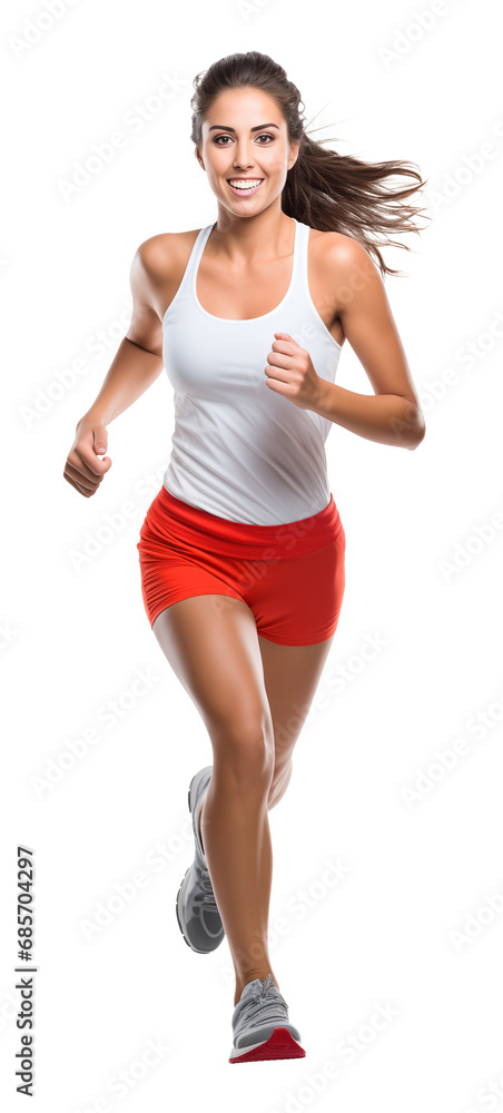 Female Athlete Running Front View Isolated on Transparent Background ...