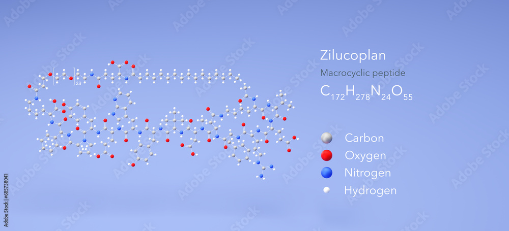 zilucoplan molecule, molecular structures, complement inhibitor, 3d ...