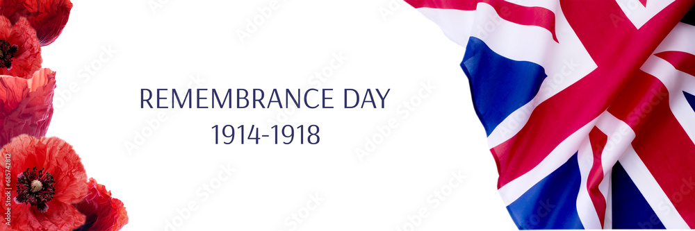 Remembrance Day banner with Official Flag of United Kingdom of Great ...