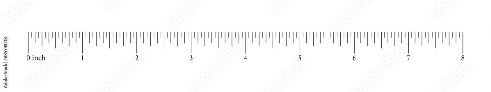Ruler 8 inch scale. Horizontal measuring chart with markup und numbers ...
