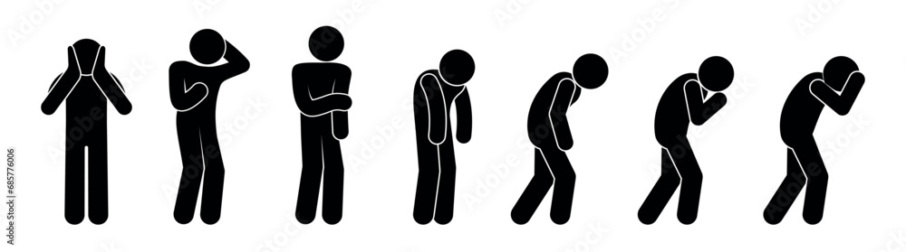 stick figure human silhouette, sad man icon, people isolated, sadness ...