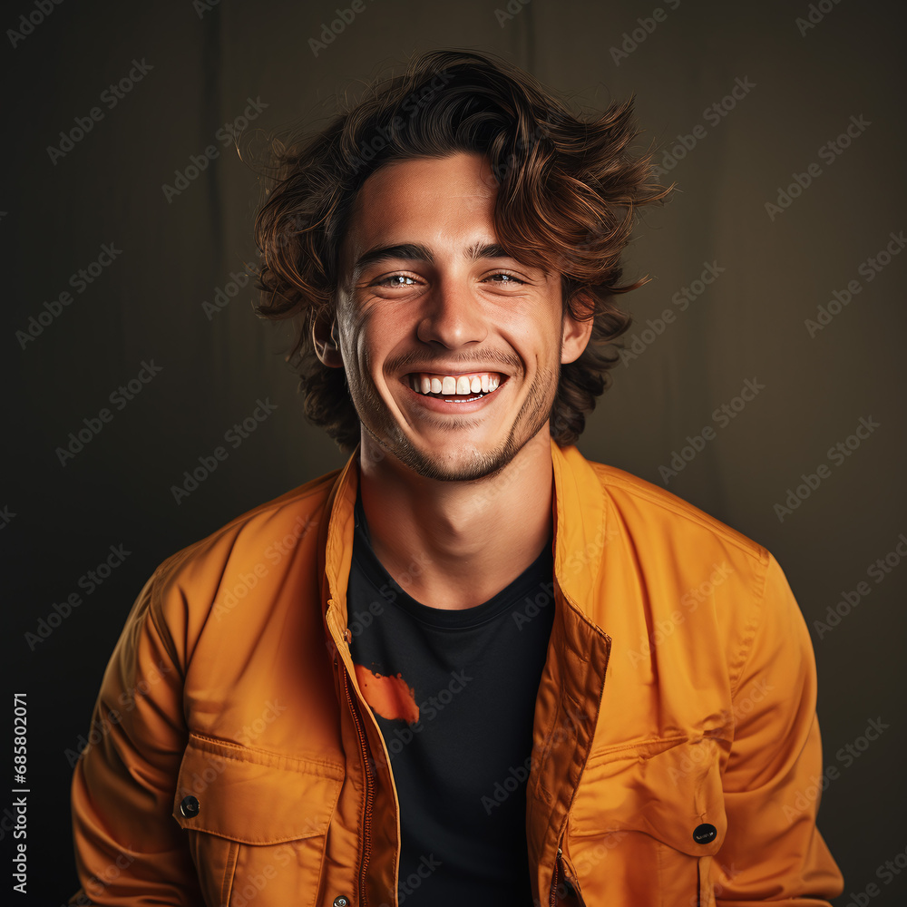 Ultra handsome and detailed young elegant man look in camera, smiling ...