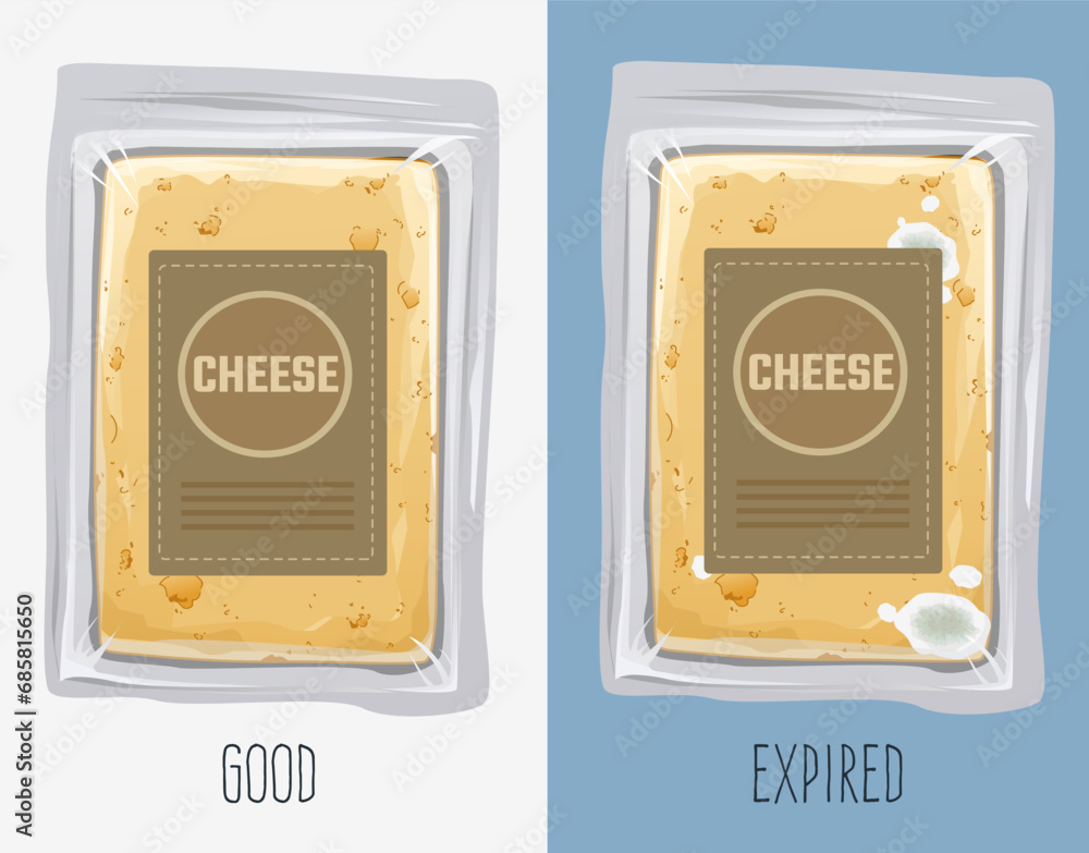 Fresh packaged cheese. Expired packaged cheese, moldy cheese. How to ...