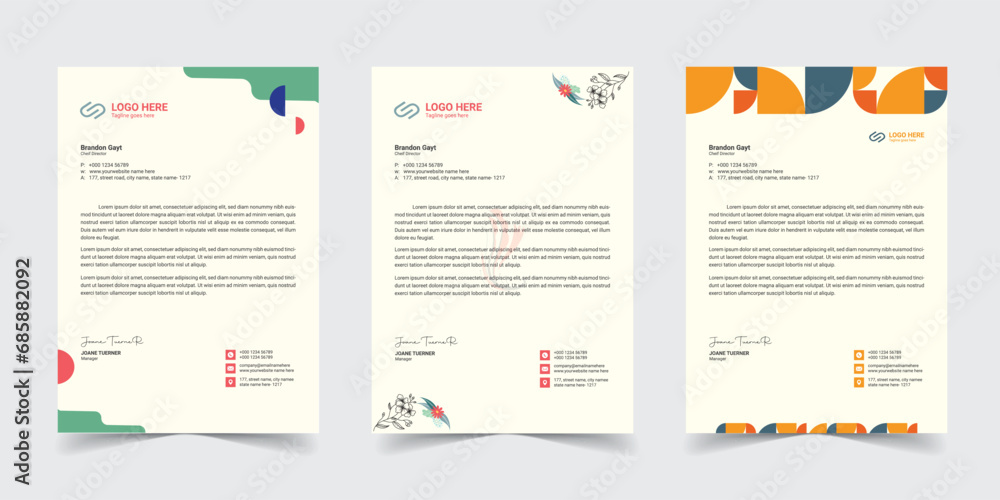 Corporate modern letterhead design template with yellow, blue, green ...