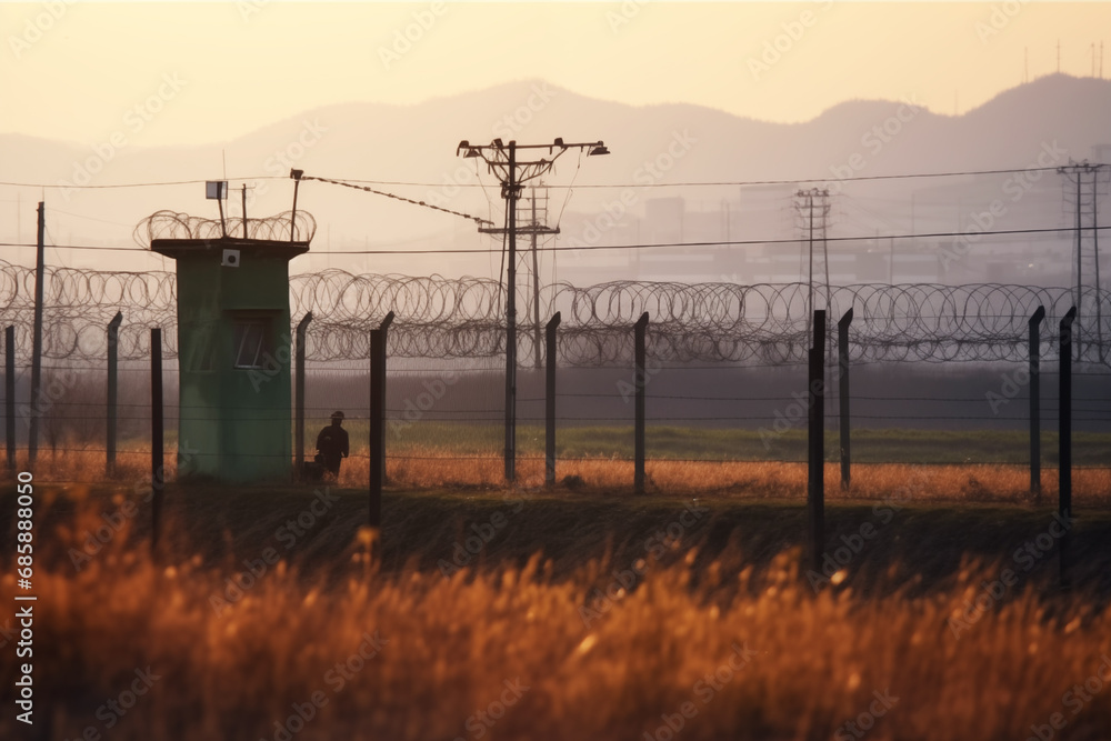 Illustration Stock Border crossing in North Korea. Border of South Kore ...