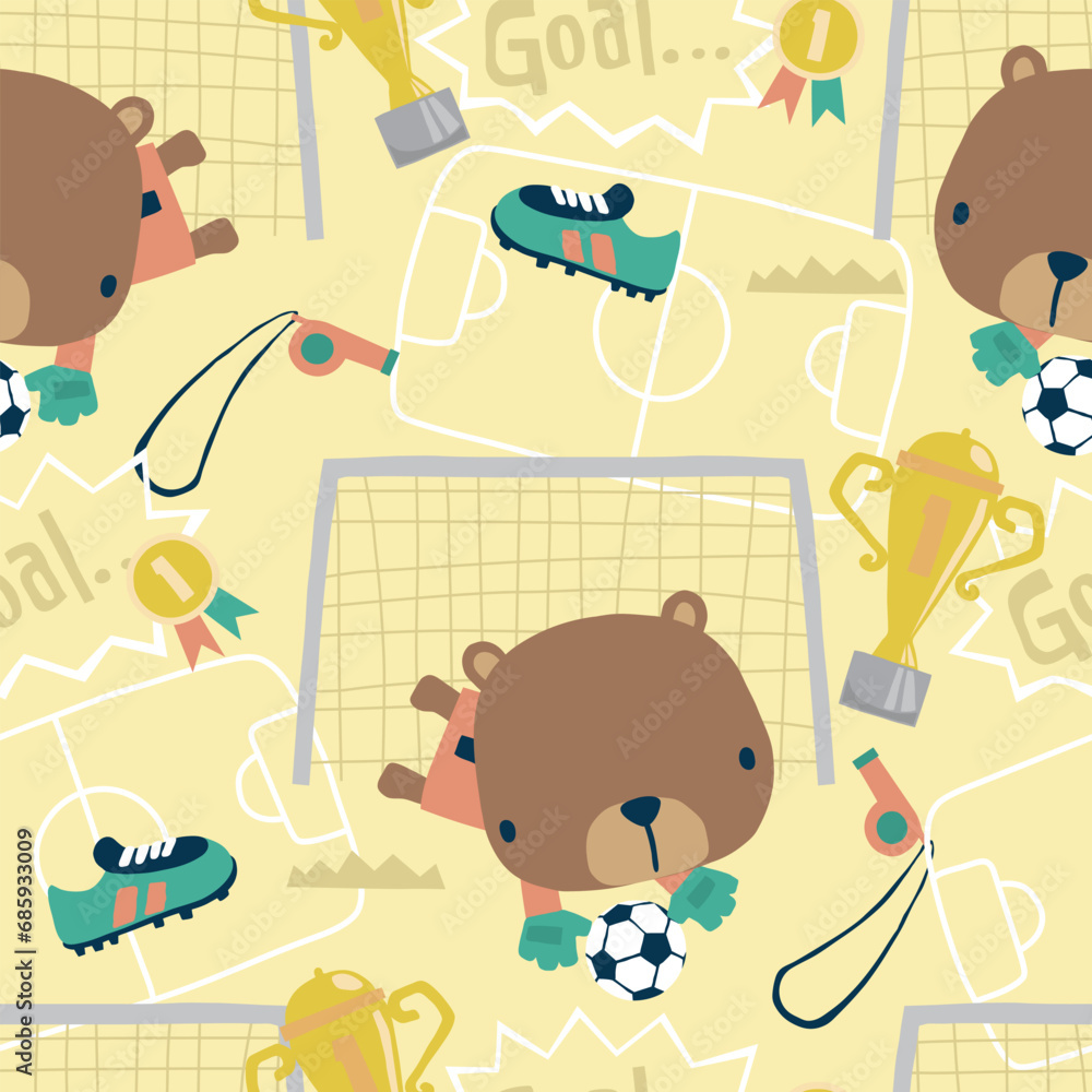 Seamless pattern vector of cartoon cute bear goalkeeper with soccer ...