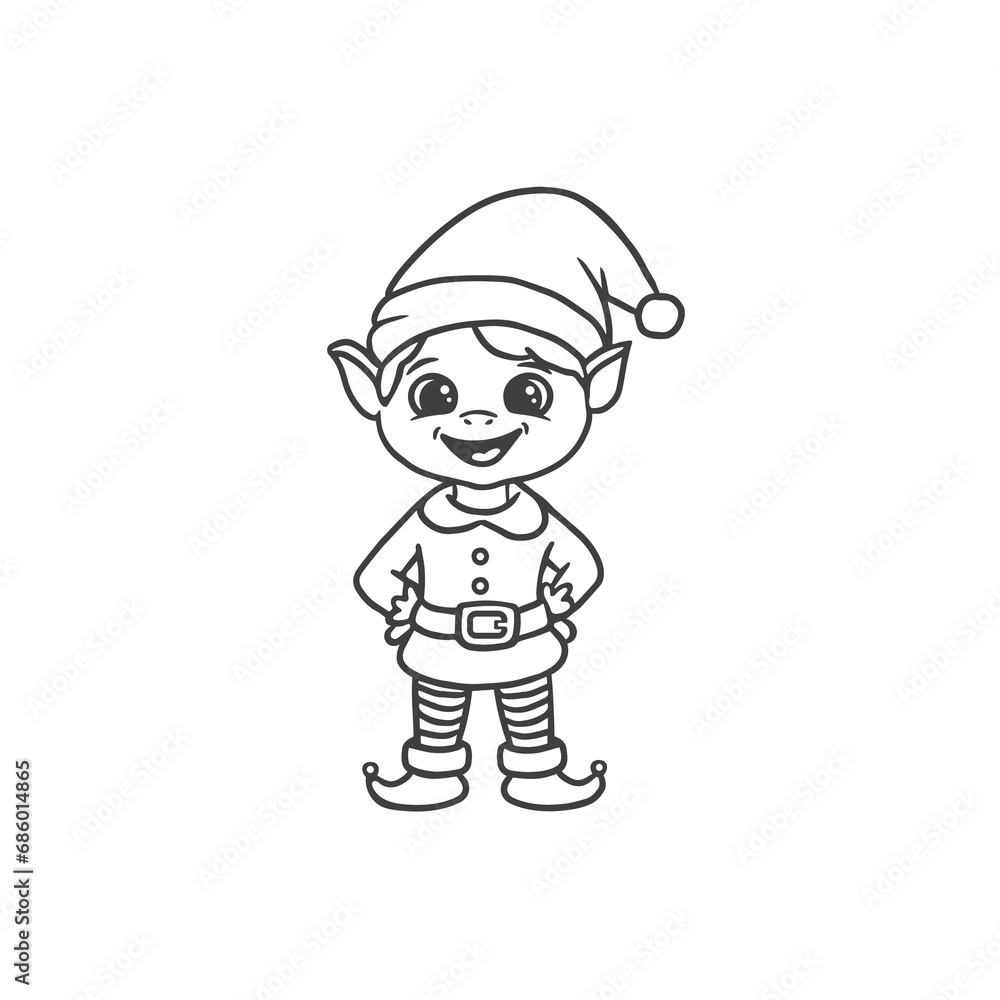 cute cartoon elf isolated on white background. Cute coloring page for ...