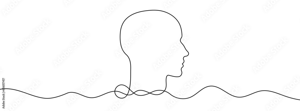 Continuous line drawing of a human head. One line drawing background ...