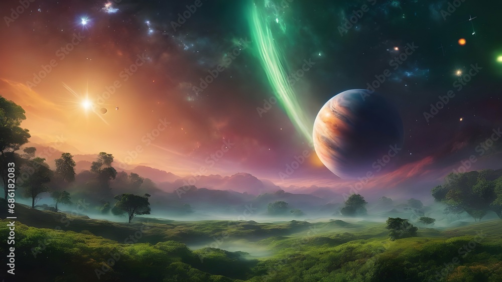 Fictional wallpaper of the space full of planets, stars and solar ...