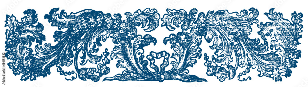 Indigo Floral Engraving Border. Hand Drawn Vector Outline, Graphic ...