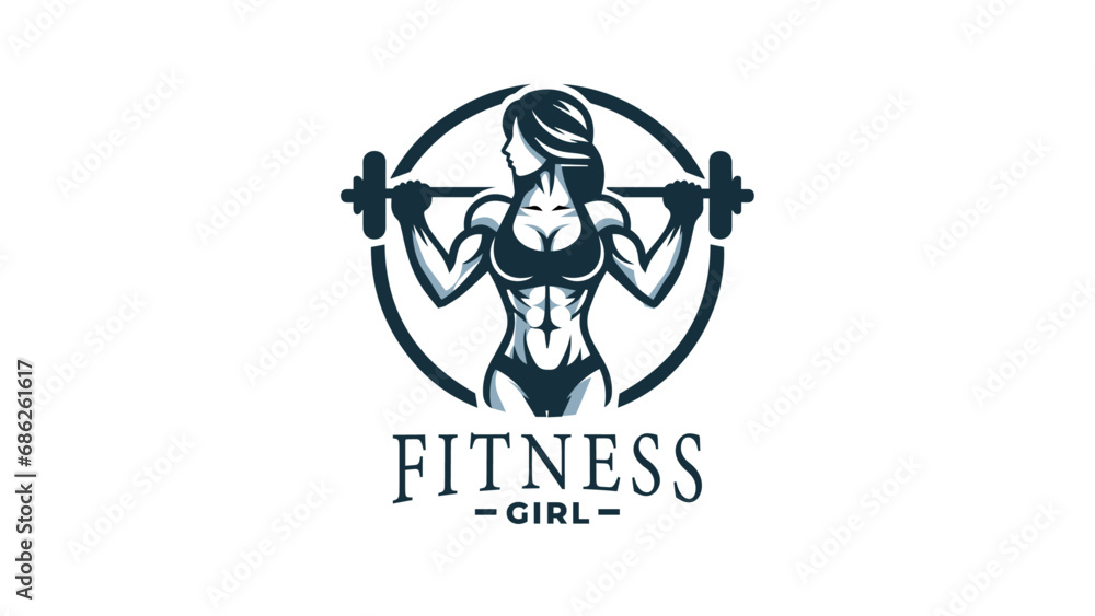 Women Fitness club logo or emblem with woman silhouette. Girl ...