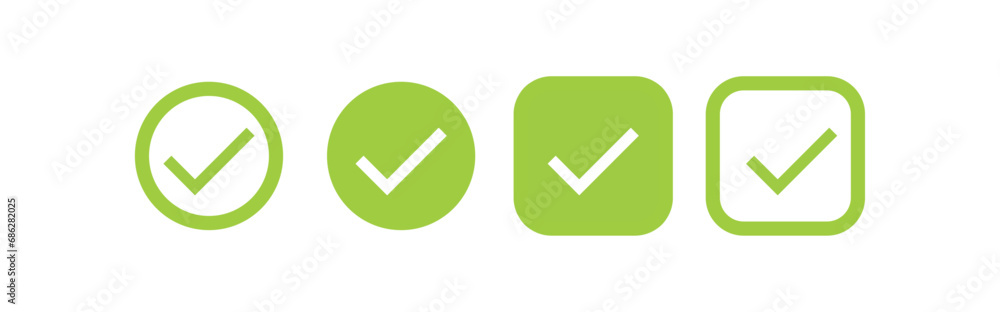 Green check mark and red cross icon set. Circle and square. Tick symbol in green color, vector ...