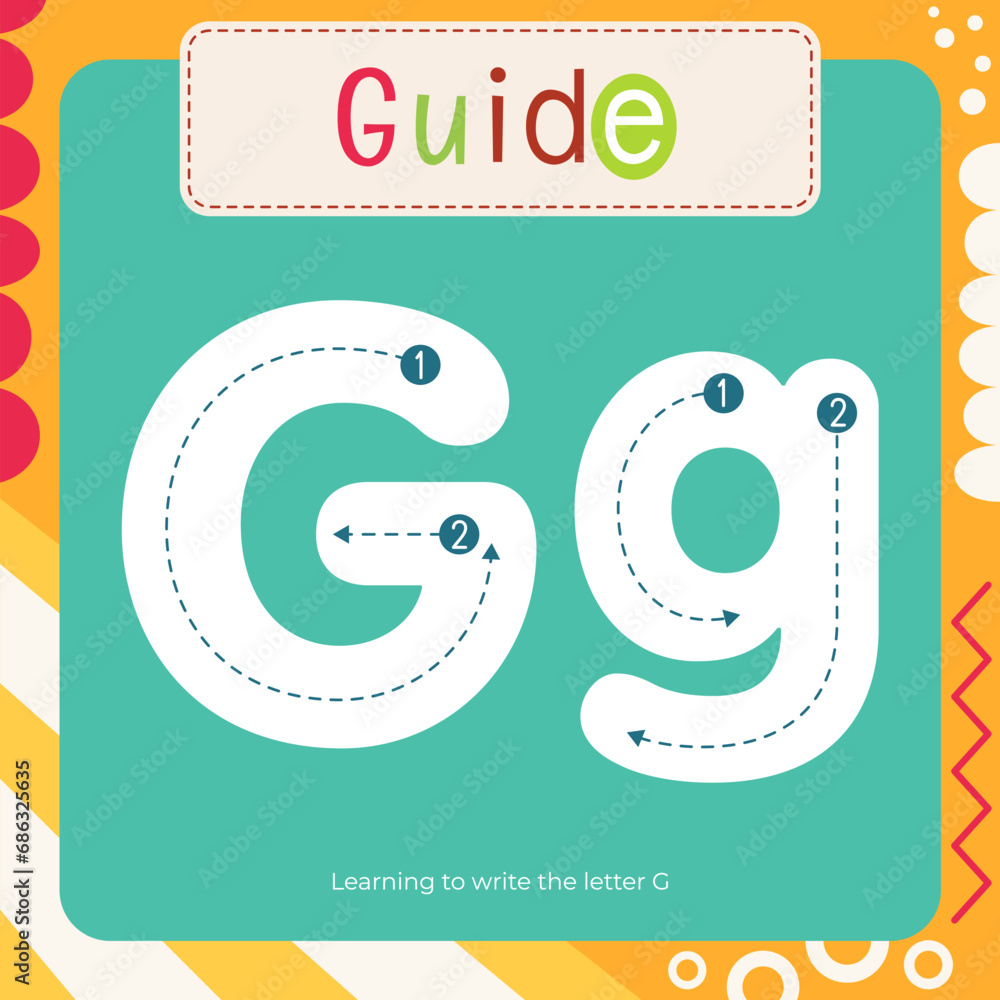 Letter Tracing Flash Card for kids. Guide – learning to write letter G ...