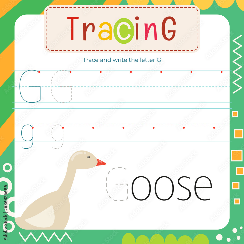 Vector de Stock Letter Tracing Flash Card. Writing Letter G uppercase ...