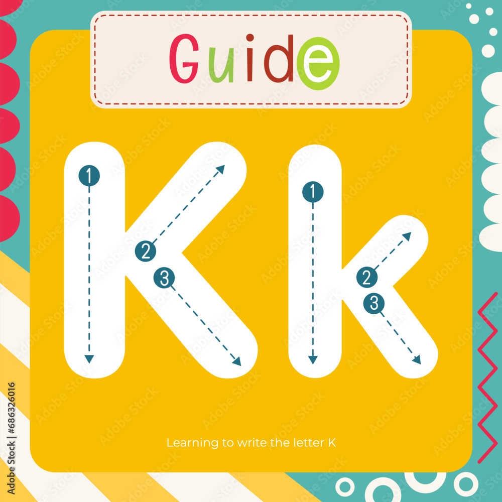 Letter Tracing Flash Card for kids. Guide – learning to write letter K ...